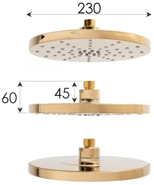 Erga Dubaj, sprchová souprava s pákovou baterií a dešťovou hlavicí 23 cm, zlatá lesklá, ERG-YKA-BP.DUBAJ23-GLD