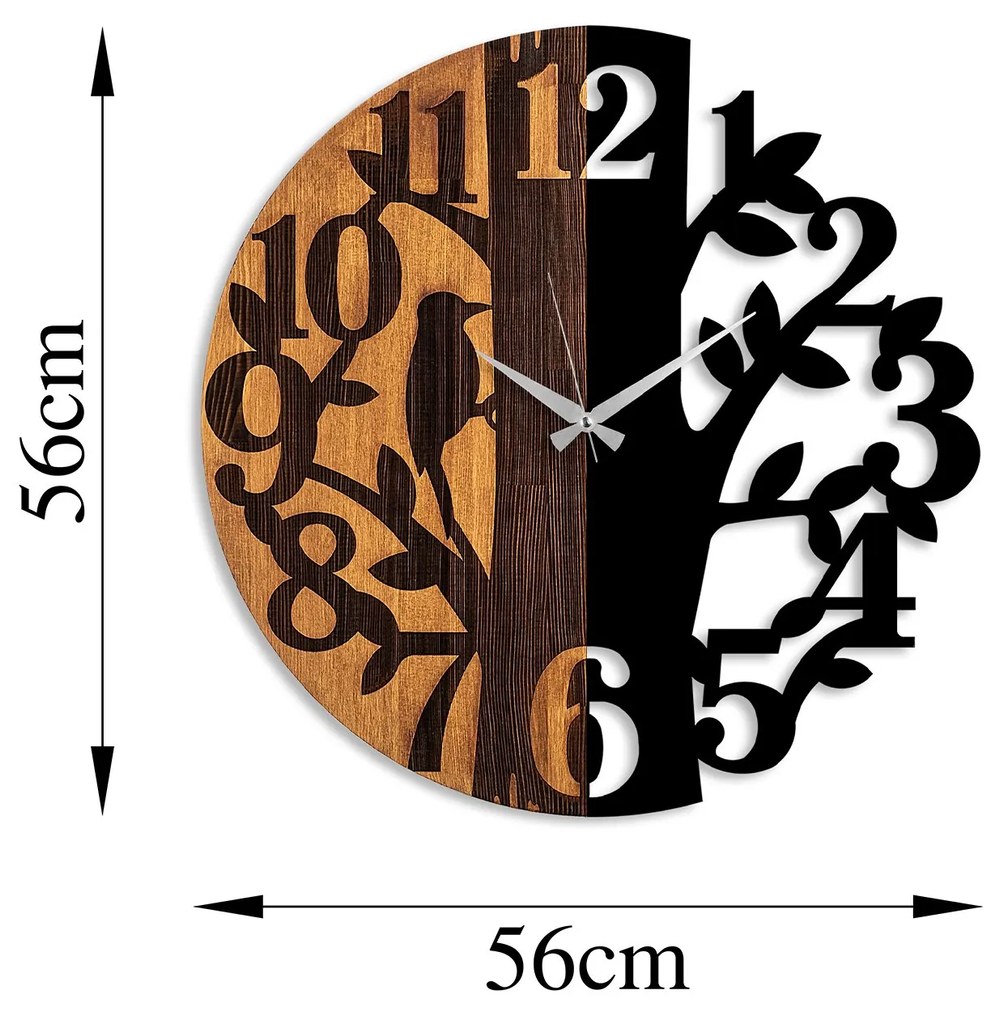 Wallexpert Dekorativní nástěnné dřevěné hodiny Wooden Clock - 71, Ořech, Černá