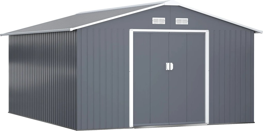 Outsunny Kovový Kůlna na Nářadí 26,2m³ 340x386x200cm Kůlna s Gablovou Střechou a Posuvnými Dveřmi Odolná proti Počasí Zahradní Dům Venkovní Kůlna na N