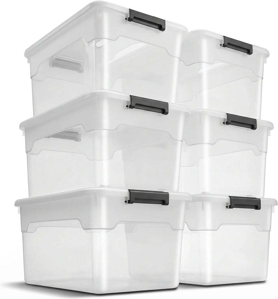 Juskys Plastové úložné boxy s víkem Velikost sady: 6 ks, Objem: 60 L