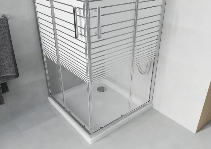 Mexen Rio čtvercový sprchový kout 90 x 90 cm, 5mm sklo, čiré sklo/pásy, chromový profil + slim sprchová vanička 5cm, 860-090-090-01-20-4010