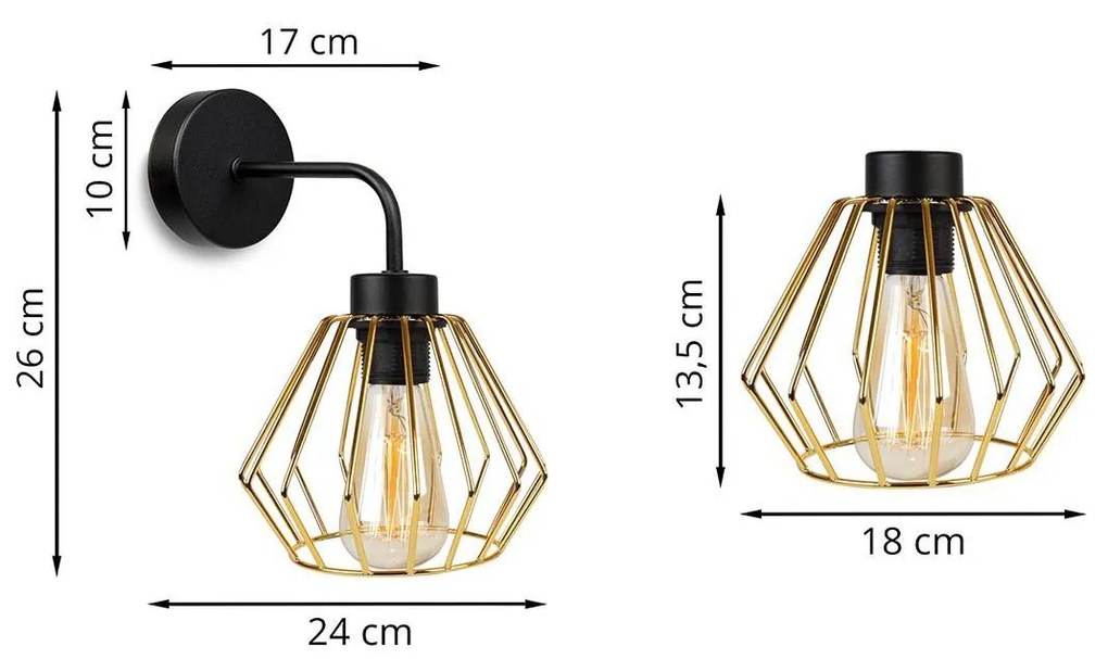 Nástěnné svítidlo Nuvola 1, 1x zlaté drátěné stínidlo