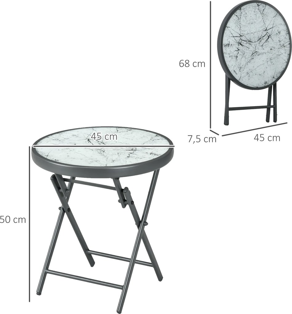 Klappbarer Beistelltisch, Outdoor-Klapptisch, mit Tischplatte aus gehärtetem Glas, für Terrasse, 45 x 45 x 50 cm, Weiß