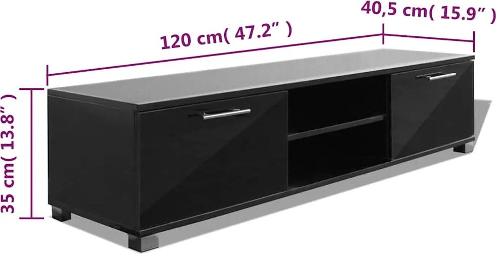 TV stolek černý s vysokým leskem 120 x 40,5 x 35 cm 243042