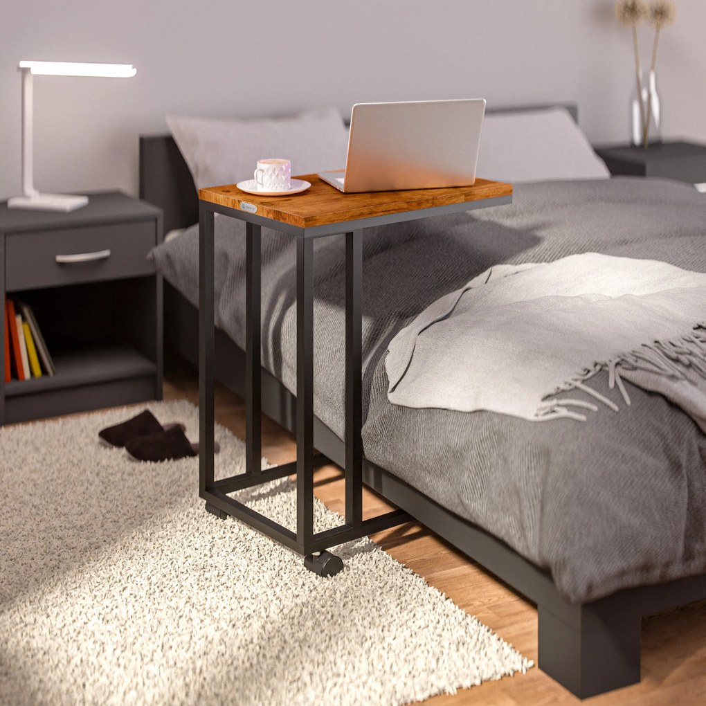 Odkládací stolek černý možnost podjezdu 50x35x65/70cm mobilní kolečka s brzda