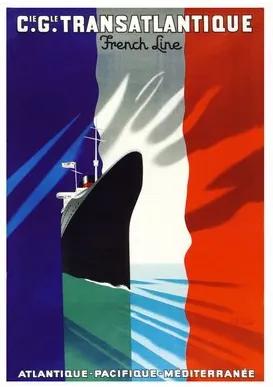 Plakát French Line, 1930s, 30x40cm