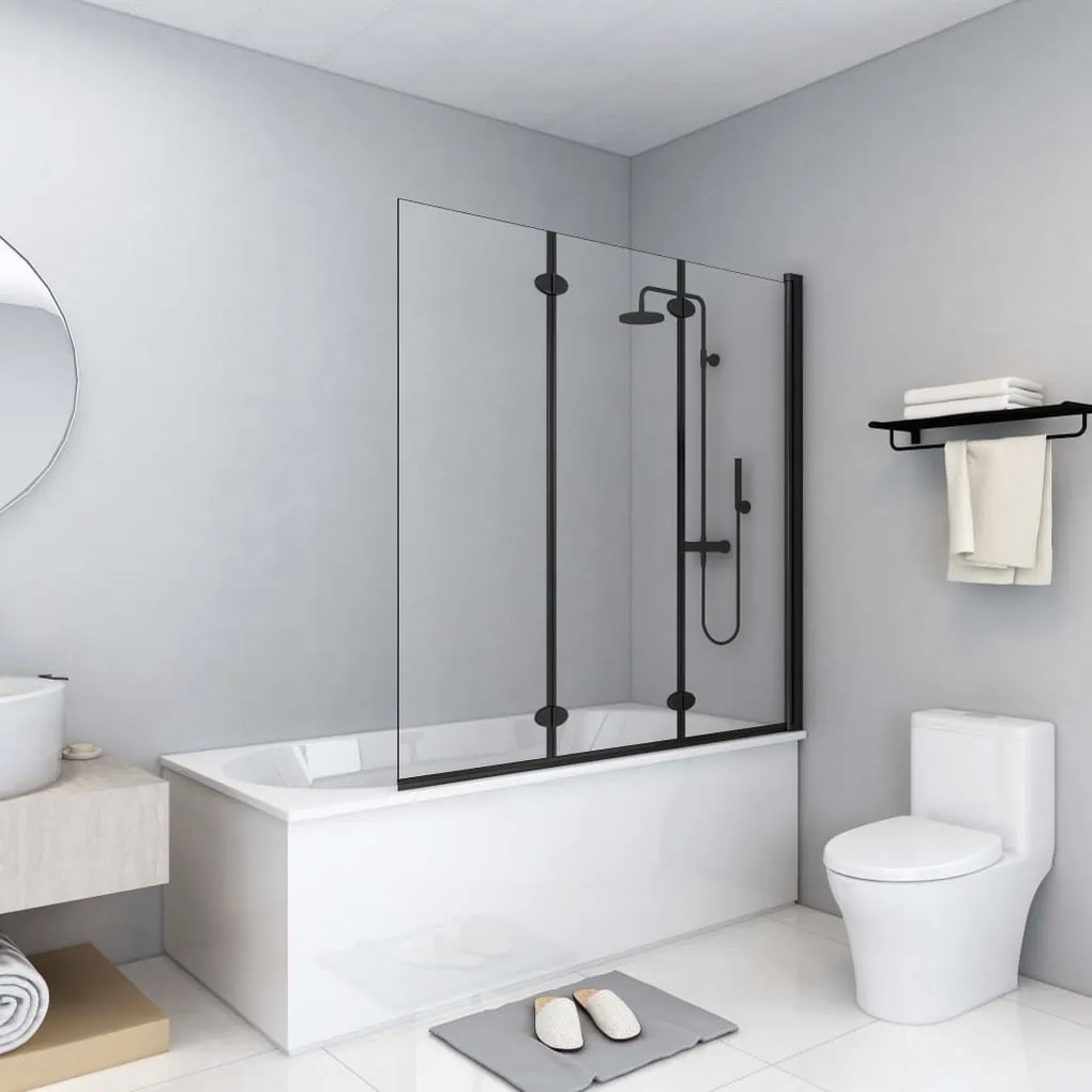 Skládací sprchový kout se 3 panely ESG 130 x 138 cm černý 147191