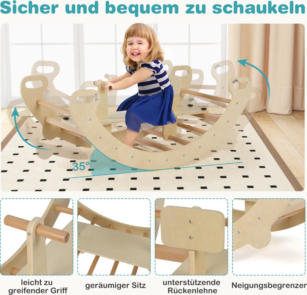 Costway Multifunkční houpací oblouk 4-in-1 lezecká hračka ze dřeva Montessori