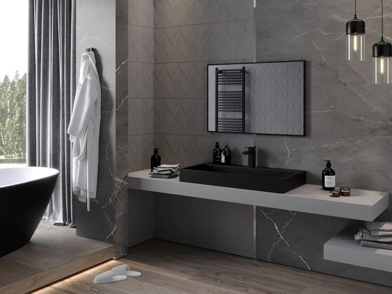 Mexen Loft, obdélníkové koupelnové zrcadlo 90 x 60 cm, barva rámu černá matná, 9852-090-060-000-70