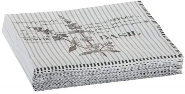 LENE BJERRE Papírové ubrousky MADISON bílé s nápisem BASIL, 40 x 40 cm
