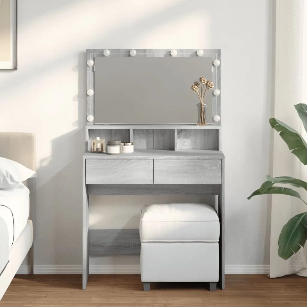 Toaletní Stolek S Led Šedý Sonoma 80 X 41 X 134,5 Cm