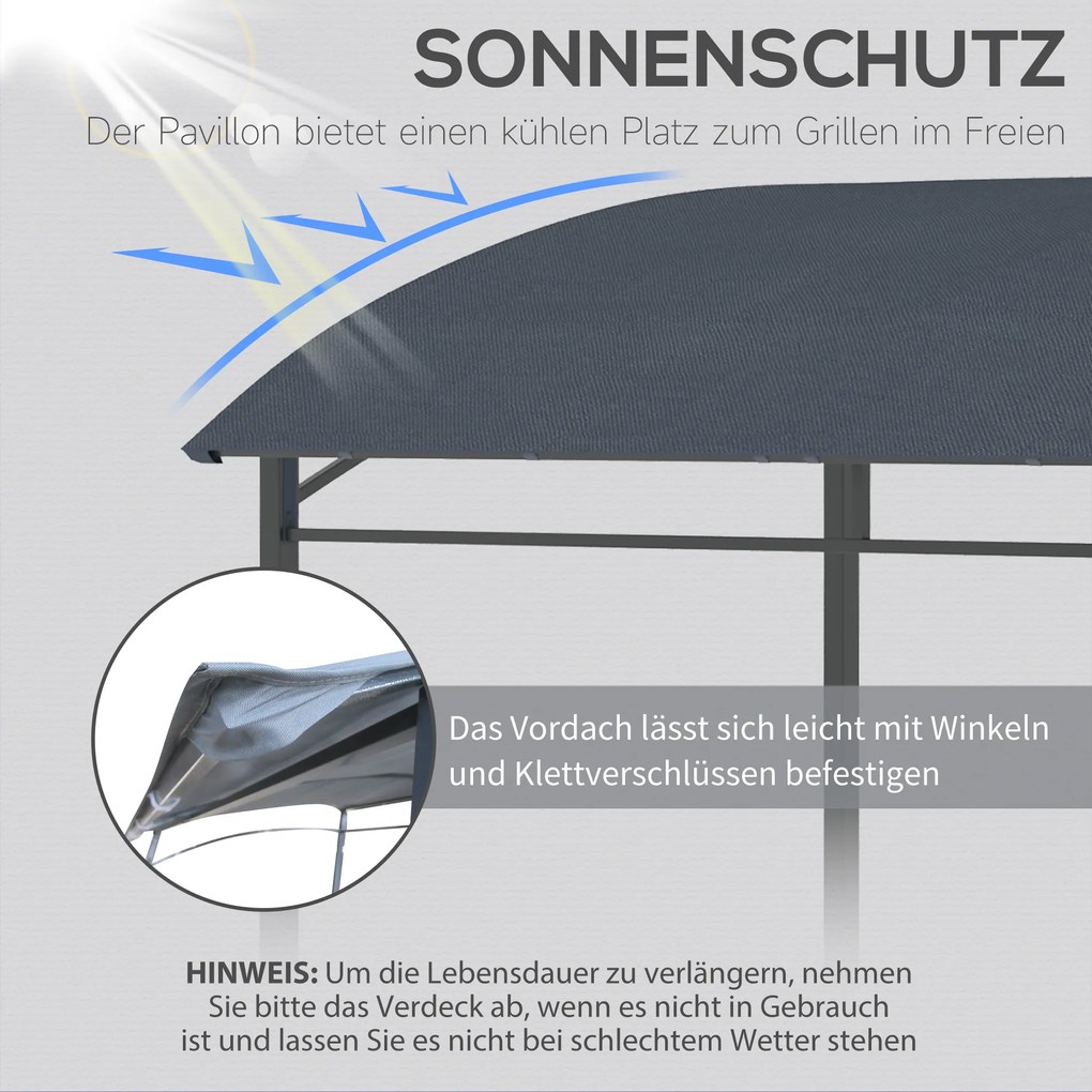 Outsunny altán na grilování stříška na grilování UV odolná voděodolná s háčky ocelový rám polyester šedá 215 x 150 x 174/220 cm pro zahradu a terasu …