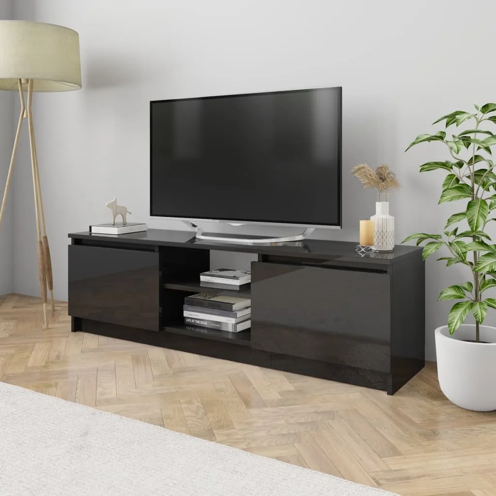 800574 vidaXL TV stolek černý s vysokým leskem 120 x 30 x 35,5 cm dřevotříska