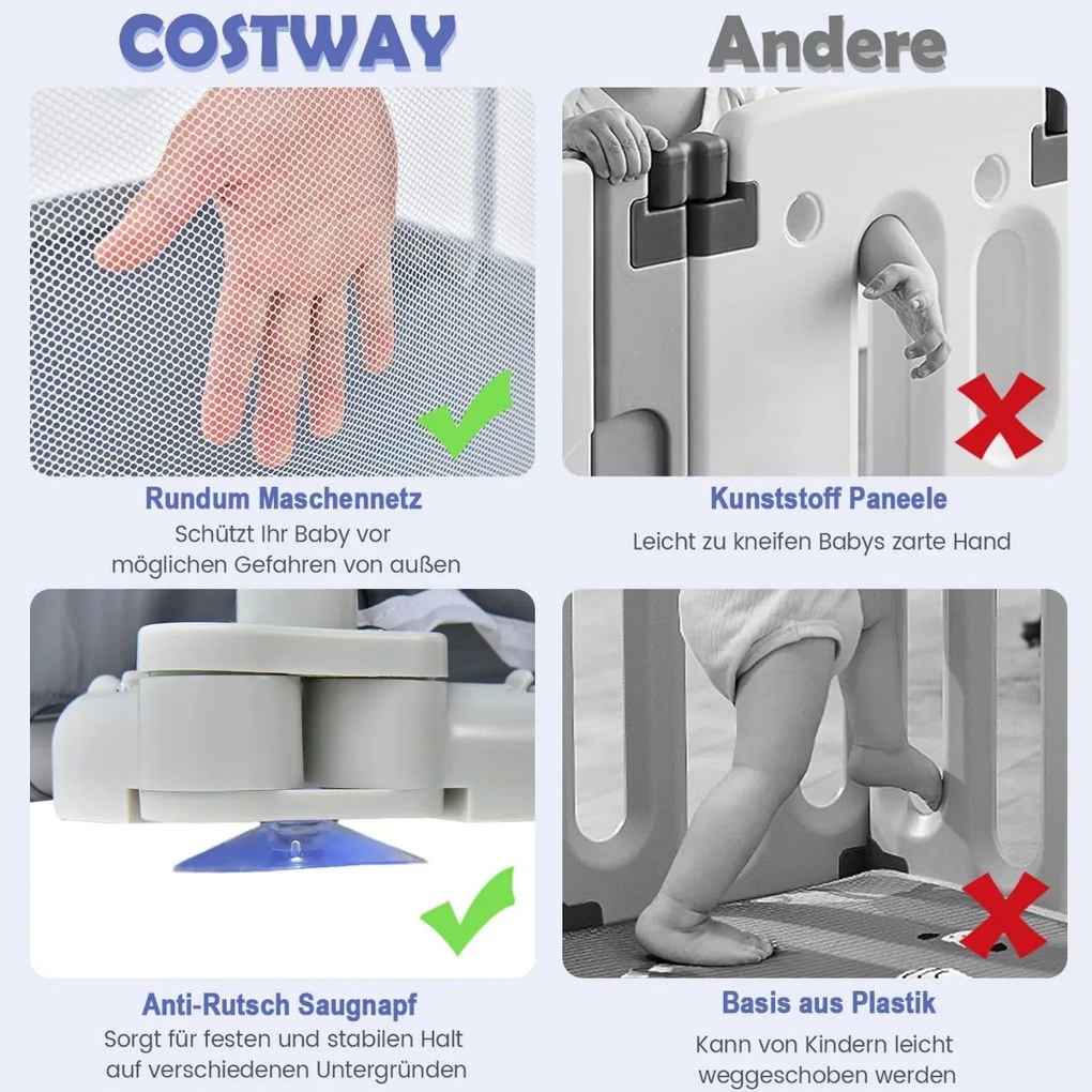 Costway Square Dětská ohrádka Velký hrací plot tmavě – 124 × 124 cm, tmavě šedá