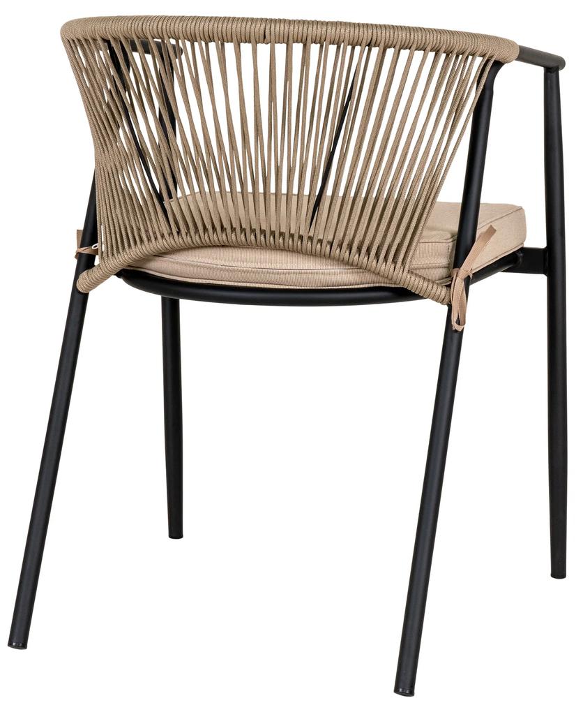 Černá kovová jídelní židle Navaka  s béžovým sedákem a výpletem