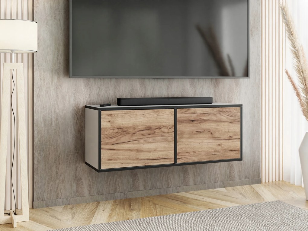 TV skříňka EDI 2 bílý + dub Craft zlatý uzavřená TV skříňka s policí