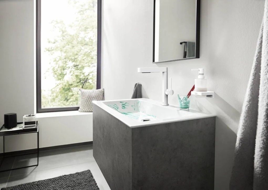 Hansgrohe Finoris - Umyvadlová baterie 230 s vytahovatelnou sprškou a Push-Open odt. soupravou, bílá matná 76063700