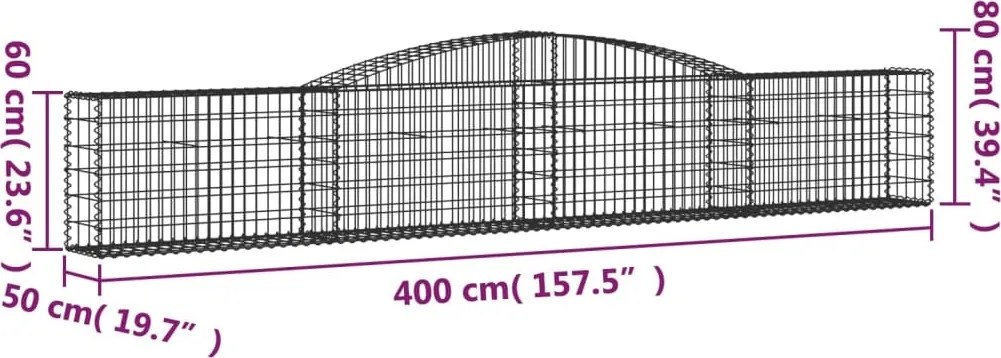 vidaXL Klenuté gabionové koše 5 ks 400x50x60/80 cm pozinkované železo [3146973]