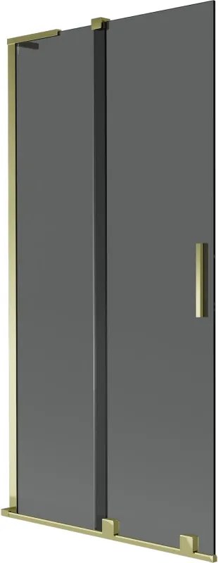 Mexen Velar L, 2-křídlová posuvná vanová zástěna 90 x 150 cm, 8mm šedé sklo, zlatá lesklá, 896-090-003-41-50