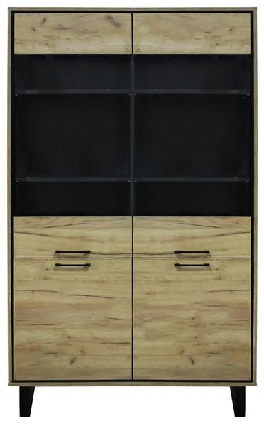 Vitrína Brick (2x zásuvka, 2x dveře, dub, černá)