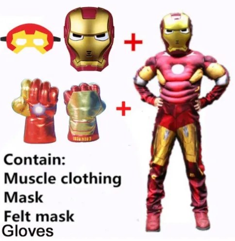 Marvel Superhero dětské kostýmy s doplňky Motiv: Iron man kostým + masky + rukavice, Velikost: S (110-120 cm)
