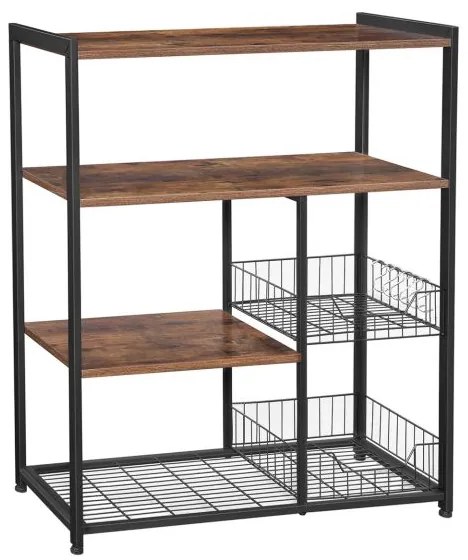 Kuchyňský regál s koši, policemi a háčky 80×35×95 cm
