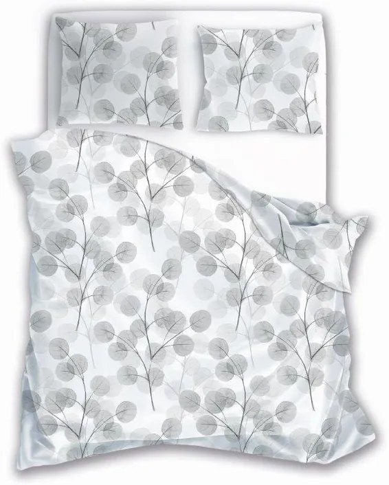 Bavlněné povlečení 160x200 bílá šedá větvičky listy 013 Fashion 23 Faro