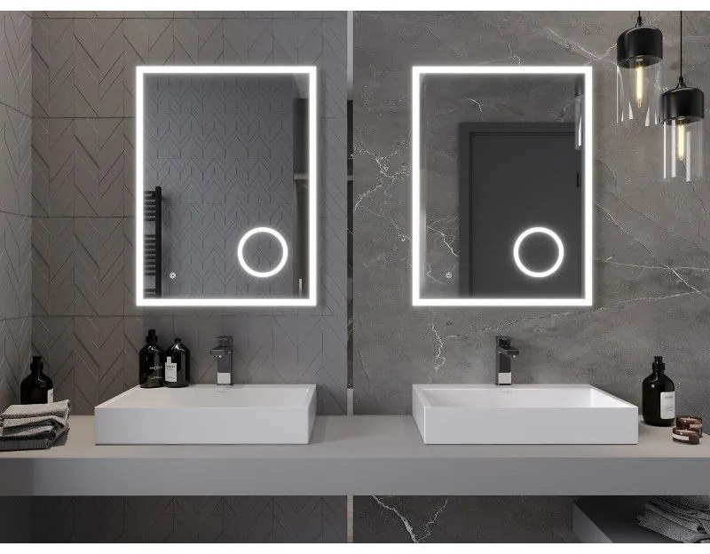 Mexen Kala, LED koupelnové zrcadlo s podsvícením a kosmetickým zrcadlem 60 x 80 cm, 6000K, ochrana proti zamlžování, 9820-060-080-611-00