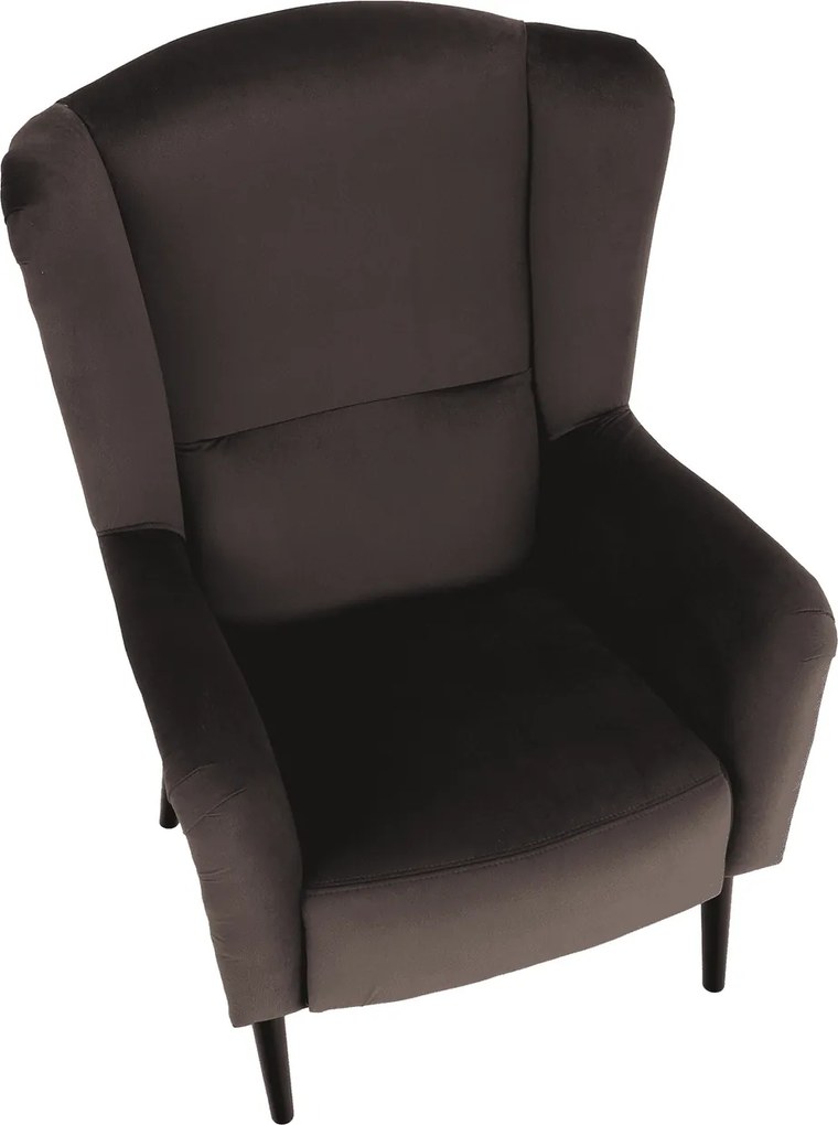 designové křeslo, ušák, Velvet látka hnědá / vzor Terra, Tempo Kondela BELEK