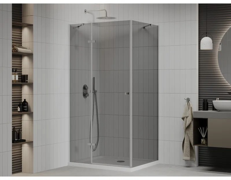 Mexen Roma sprchový kout s otočnými dveřmi 90 x 100 cm, Grafitově černá, Chromovaná + sprchová vanička Flat, Bílá - 854-090-100-