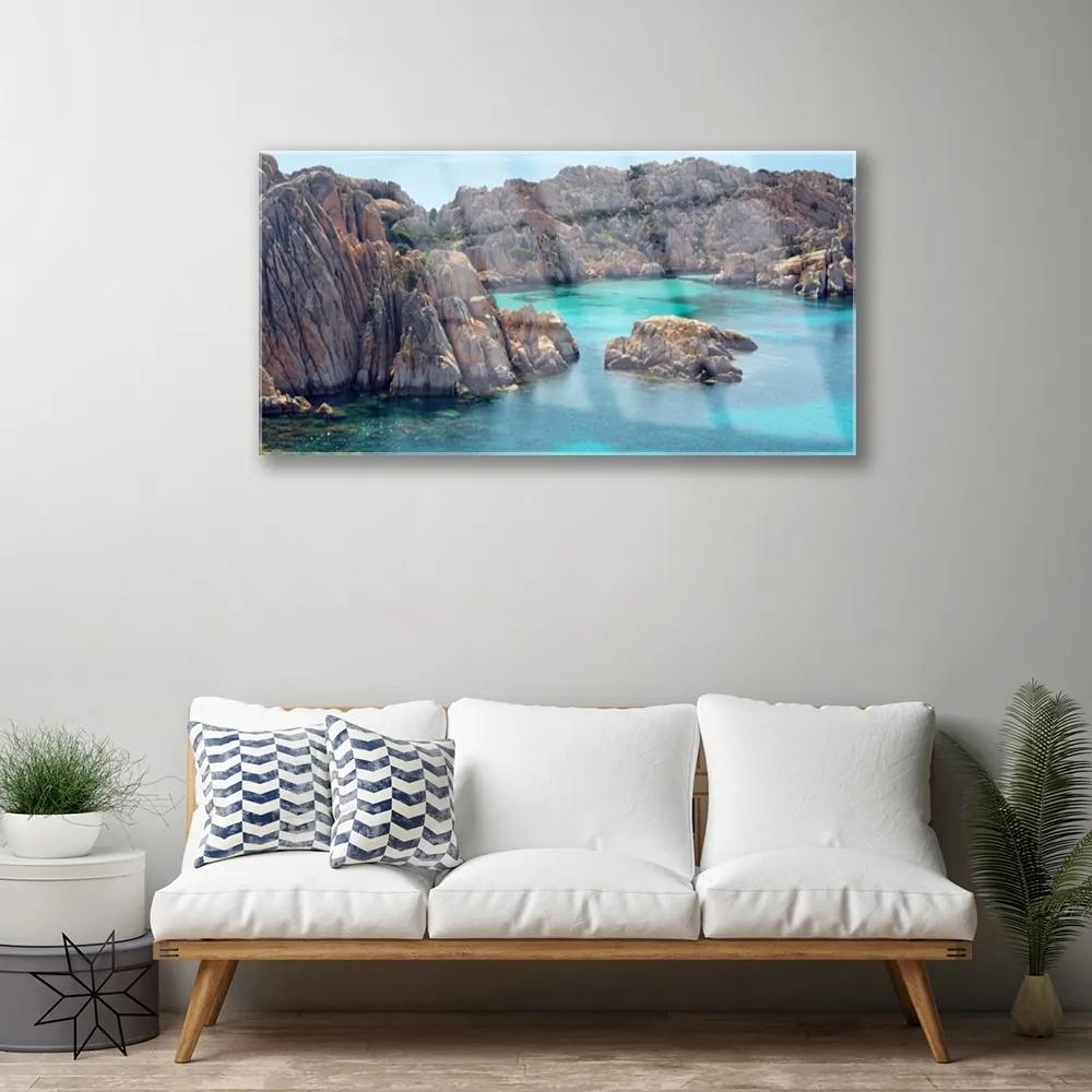 Obraz na skle Záliv Skály Moře Krajina 125x50 cm