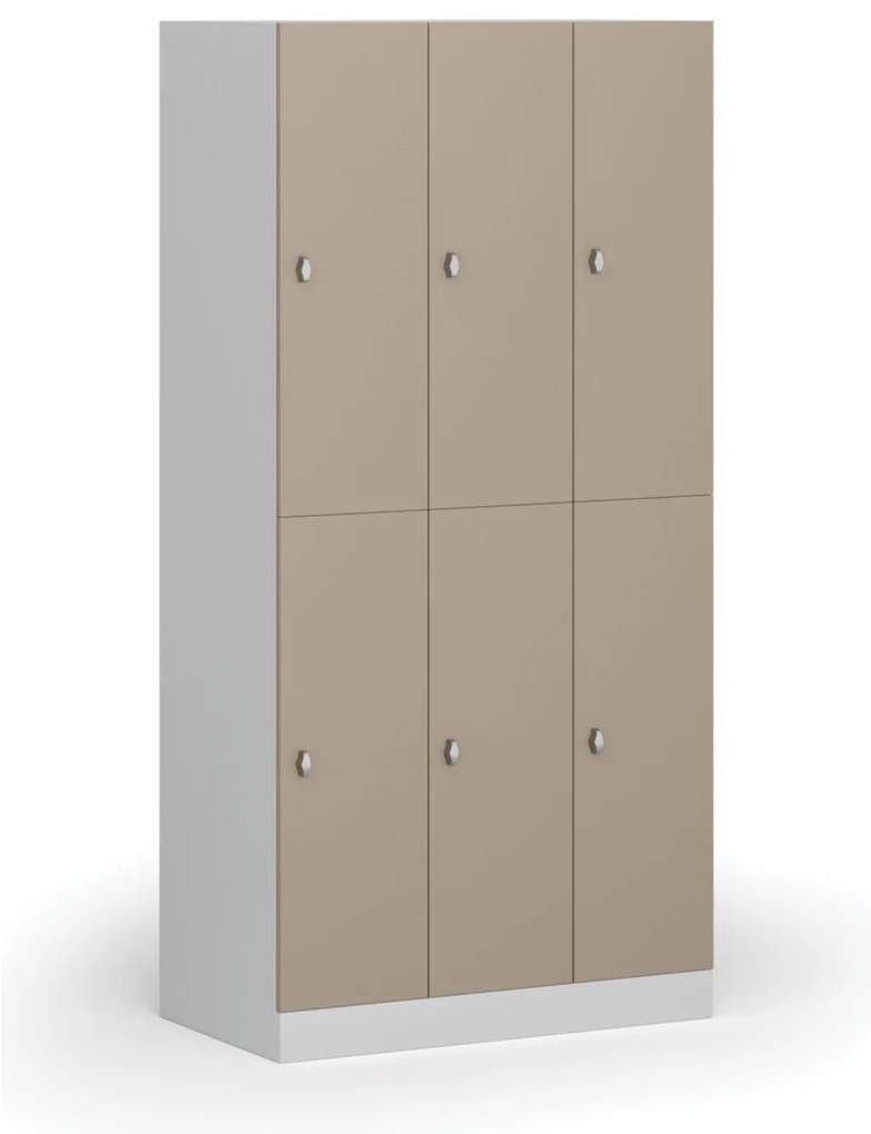Šatní skříňka S1 s úložnými boxy, 6 boxů, 1850 x 900 x 500 mm, otočný zámek, béžové dveře