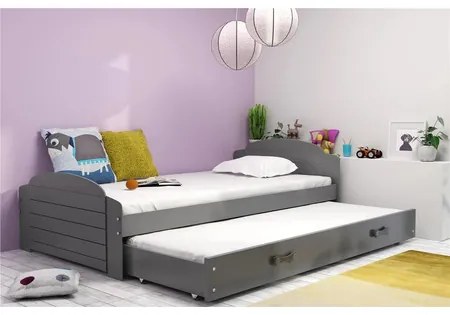 Dětská postel LILI s výsuvným lůžkem 90x200 cm - grafit Růžová