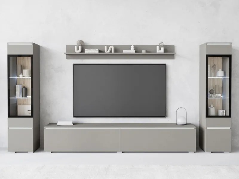 Nábytek do obývacího pokoje Sawoti II, Barva: šedé palladium, Osvětlení: osvětlení LED - bílé