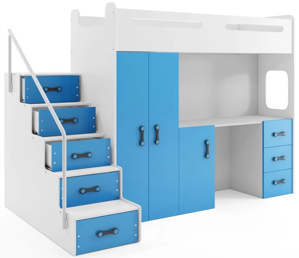 BMS Group Dětská multifunkční postel s psacím stolem a skříní MAX 4 200x80 modrá Modrá
