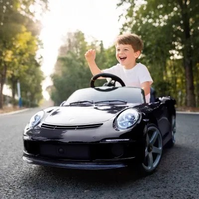 AIYAPLAY Elektrické sedátkové auto pro děti, ovladatelné na dálku, hudba, klakson, USB, bezpečnostní pás, pro 3-5 let, černé