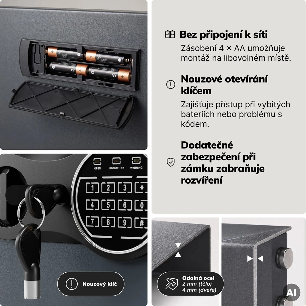 Depozitní trezor s vhozem, elektronický zámek na kód, na peníze a dokumenty, 345x455x300 mm: CEDRIC