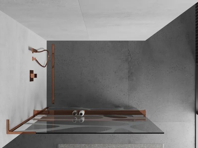 Mexen Kioto+ L, sprchová zástěna Walk-In s poličkou a věšákem 110 x 200 cm, 8mm čiré sklo bílý vzor, ​​růžové zlato profil, 800-110-123-60-97