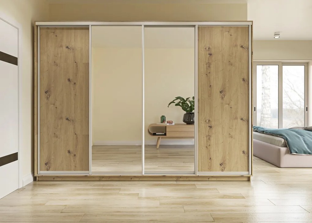 Šatní skříň MAGNA 280 × 220 cm dub artisan se zrcadlem