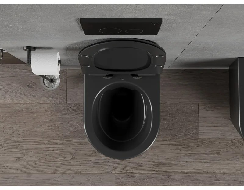 Mexen Rico závěsné wc Rimless s toaletním sedátkem Slim z duroplastu, černá matná - 30720185
