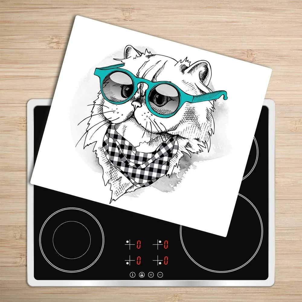 Skleněná krájecí deska Kočka s brýlemi 60x52 cm