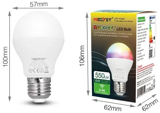 LED Solution Mi-Light MiBoxer RF LED žárovka RGB+CCT 6W E27