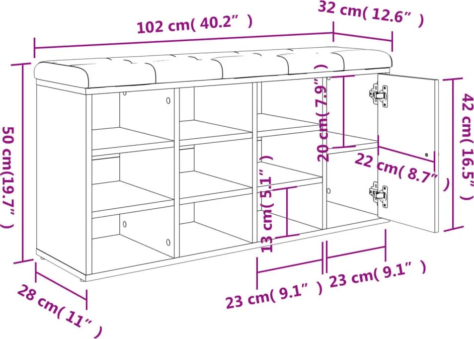 vidaXL Lavice s botníkem 102 x 32 x 50 cm kompozitní dřevo [835091] Barva: Betonová šedá