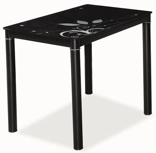 Jídelní stůl DAMAR 80x60 cm, černé sklo s kresbou, kov černý lak
