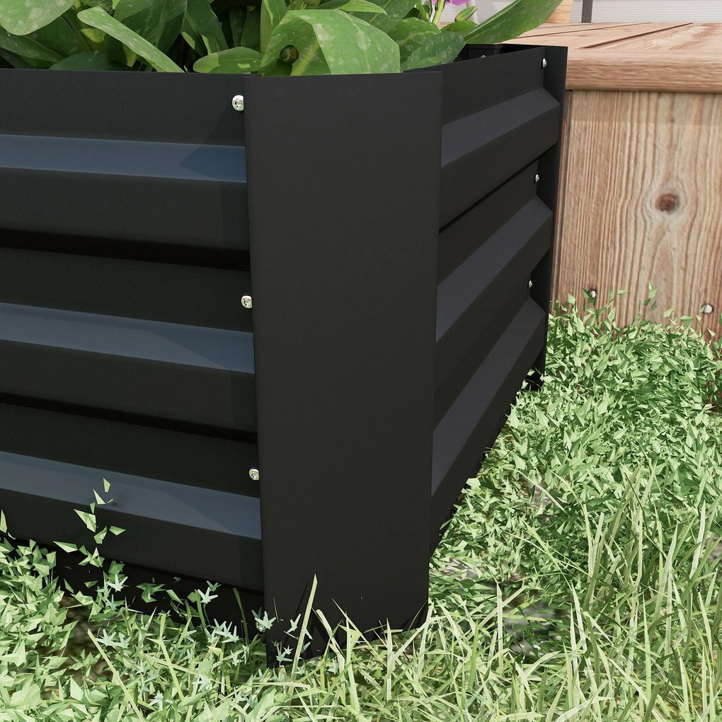 Outsunny Sada 2 Vysokých Zahradních Truhlíků 100L x 50W x 30H cm - Vlnitý Ocelový Černý