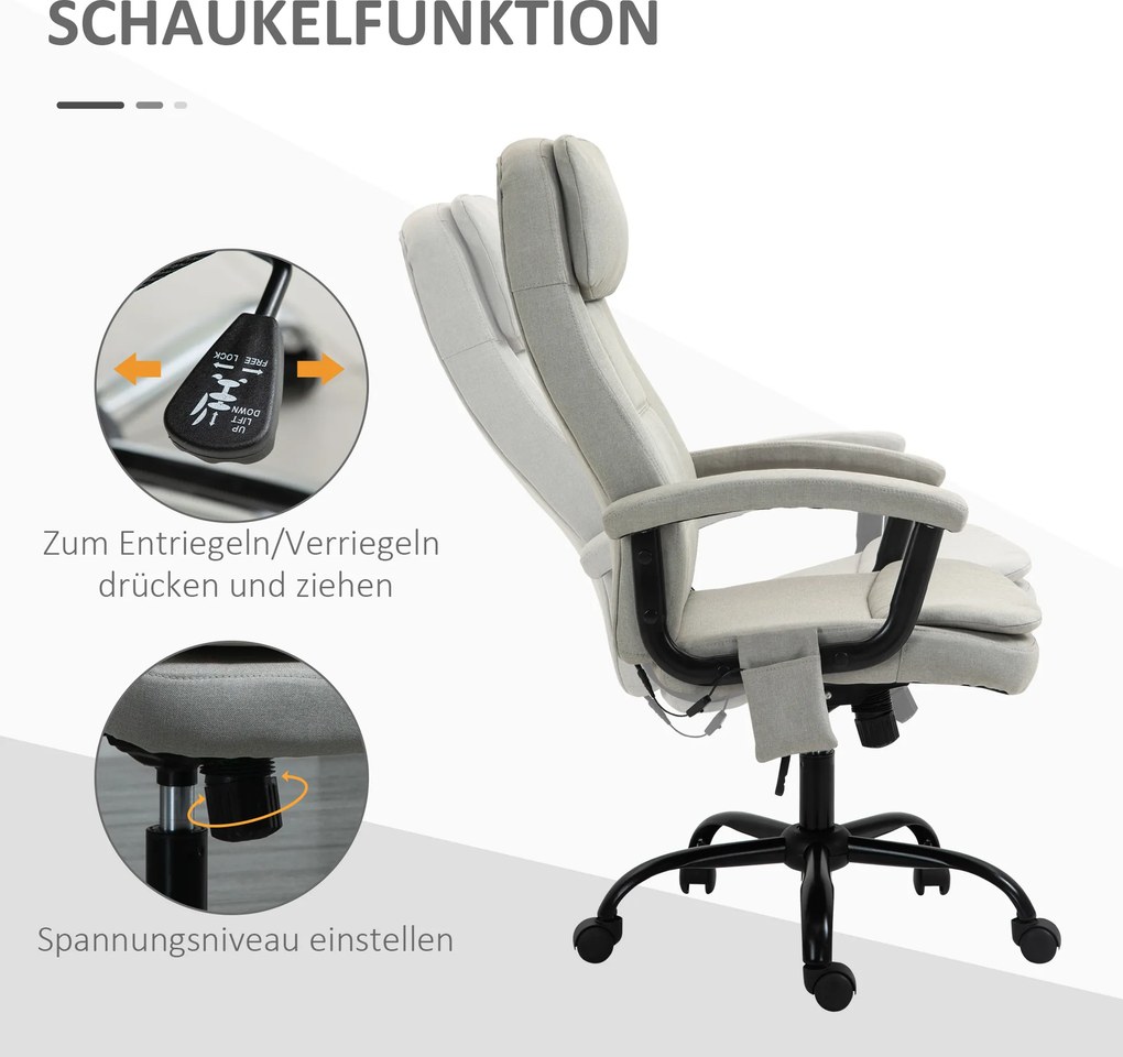 Kancelářská židle Vinsetto s masážní funkcí ergonomická výškově nastavitelná kancelářská židle s houpací funkcí béžová pro pohodlí v domácí kanceláři…