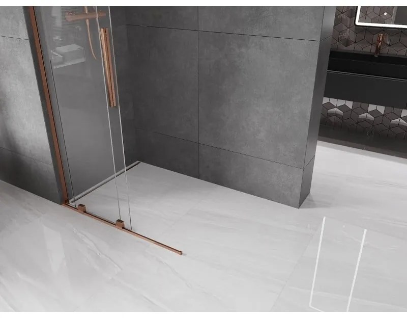 Mexen Velar L, posuvná sprchová zástěna Walk-in 90 x 200 cm, 8mm čiré sklo, růžové zlato, 871-090-003-03-60