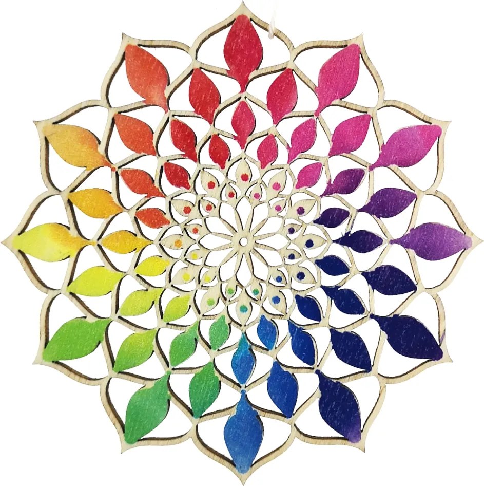 AMADEA Dřevěná dekorace mandala duhová 9 cm
