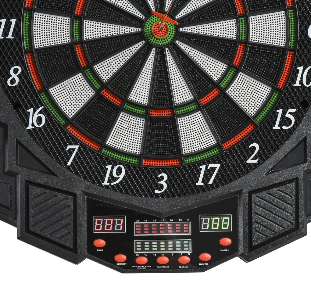 HOMCOM Elektronický šipkový terč s dvířky 216 her včetně 4 LED 12 šipek až pro 8 hráčů ABS PP 49x54,6x5,5 cm