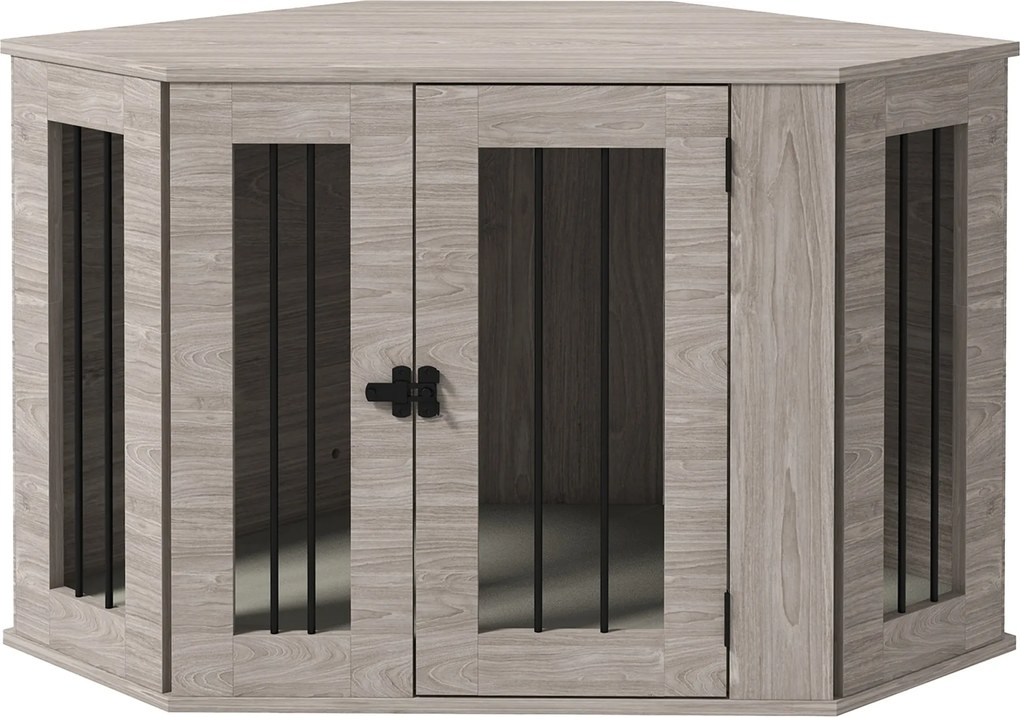 PawHut psí klec, obdélníkový dům pro psy s polštářem, klec pro střední psy, ořech, 104 x 55 x 63 cm | Aosom